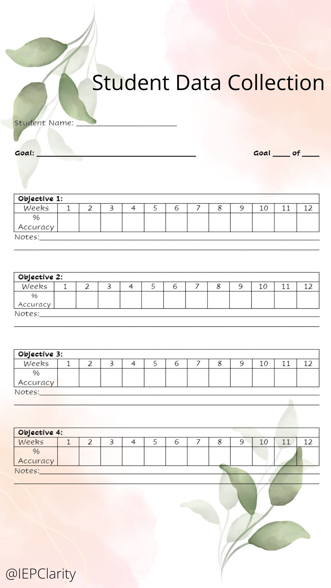 Student Data Collection Sheet Aesthetic - Etsy