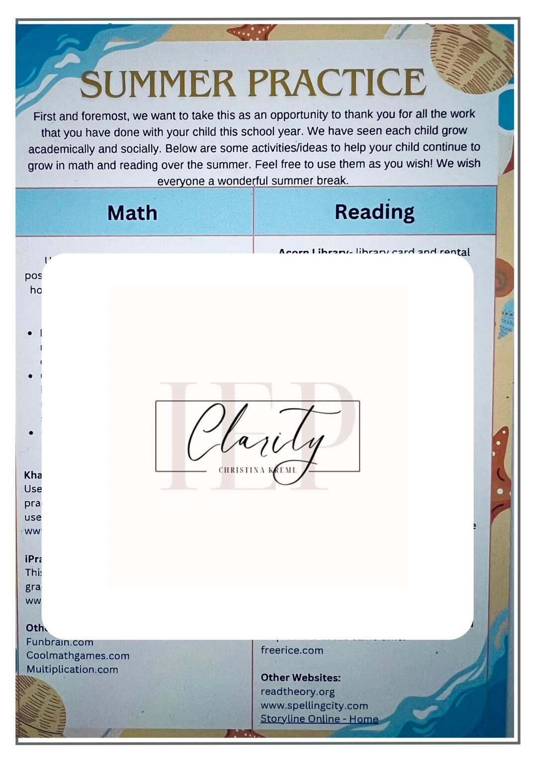 Summer Practice Letter - Etsy