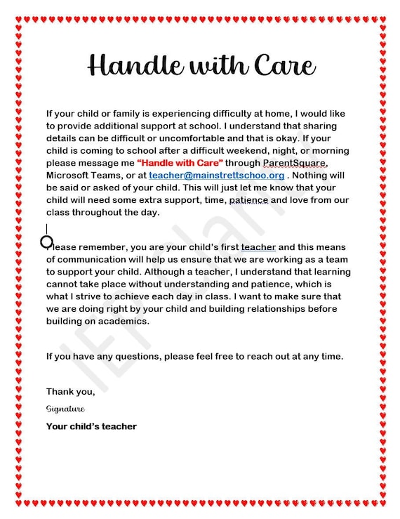 Handle With Care Support Letter - Etsy