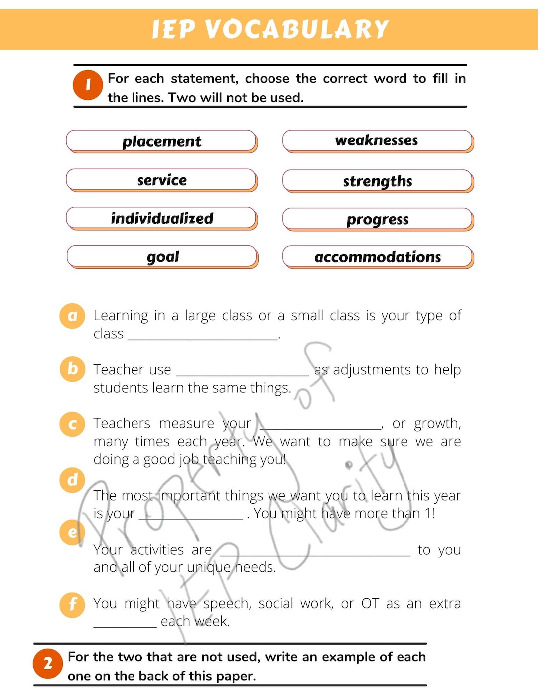 IEP Vocabulary Sentences for Students - Etsy