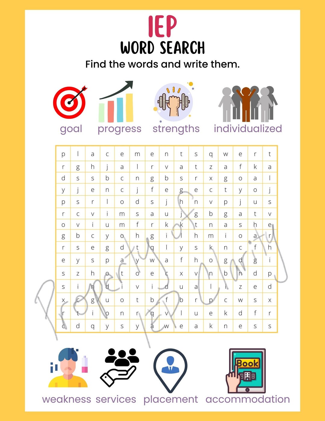 IEP Word Search for Students - Etsy
