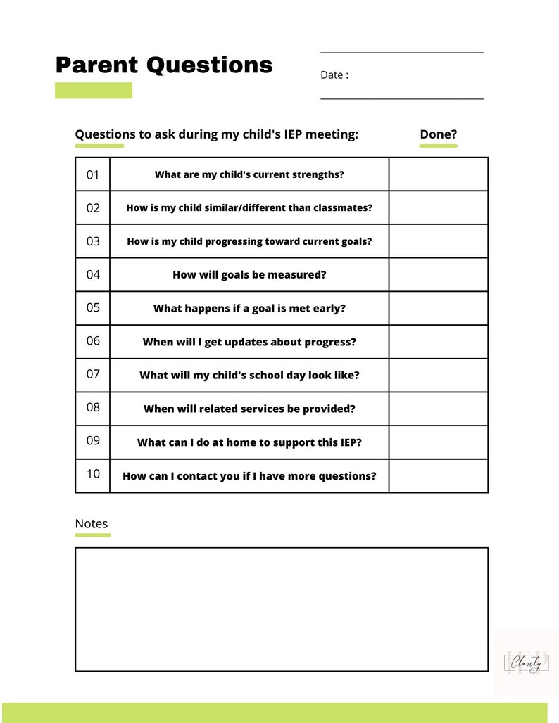 Parent/guardian Questions for IEP Meetings - Etsy