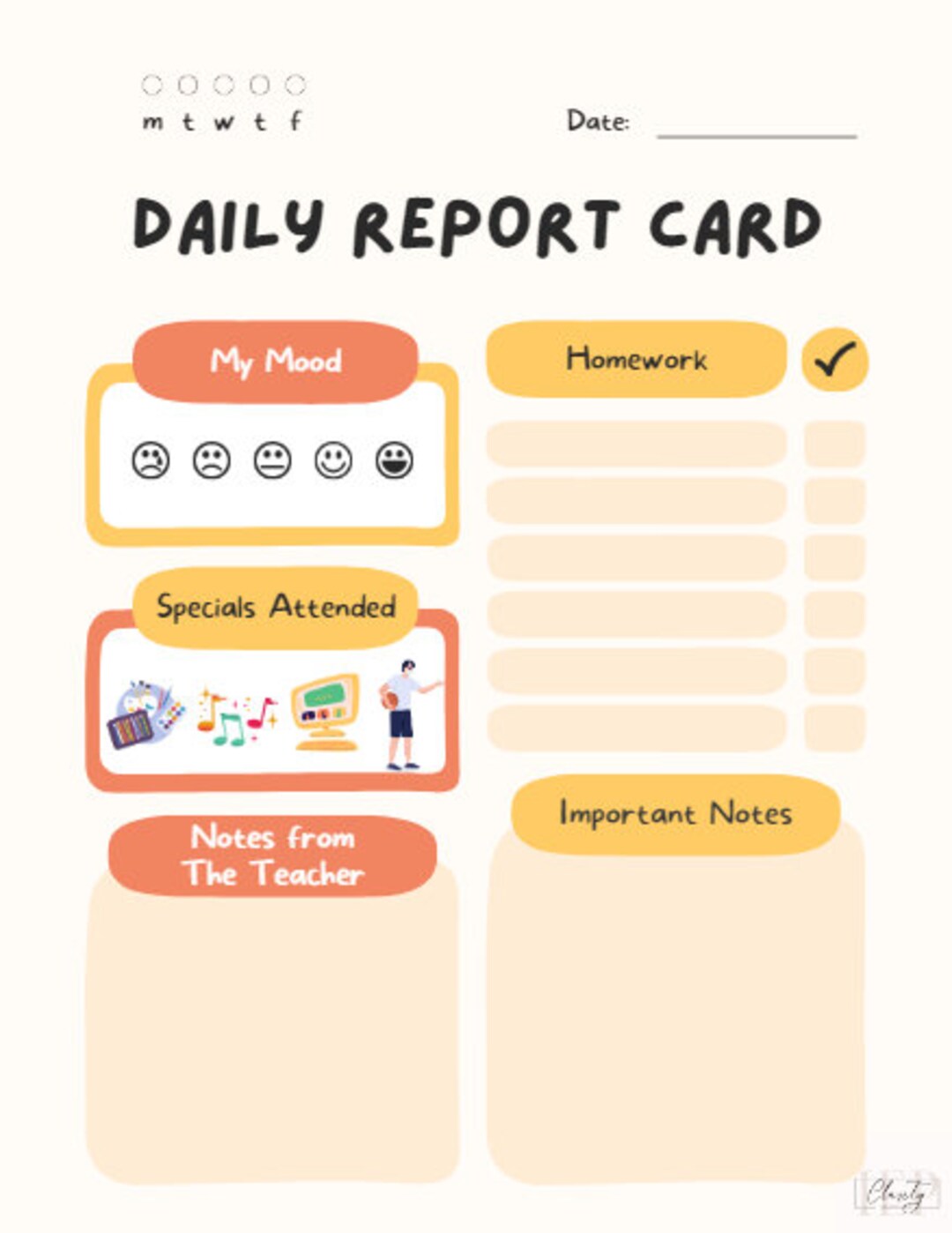 Daily Report Card and Homework Sheet - Etsy