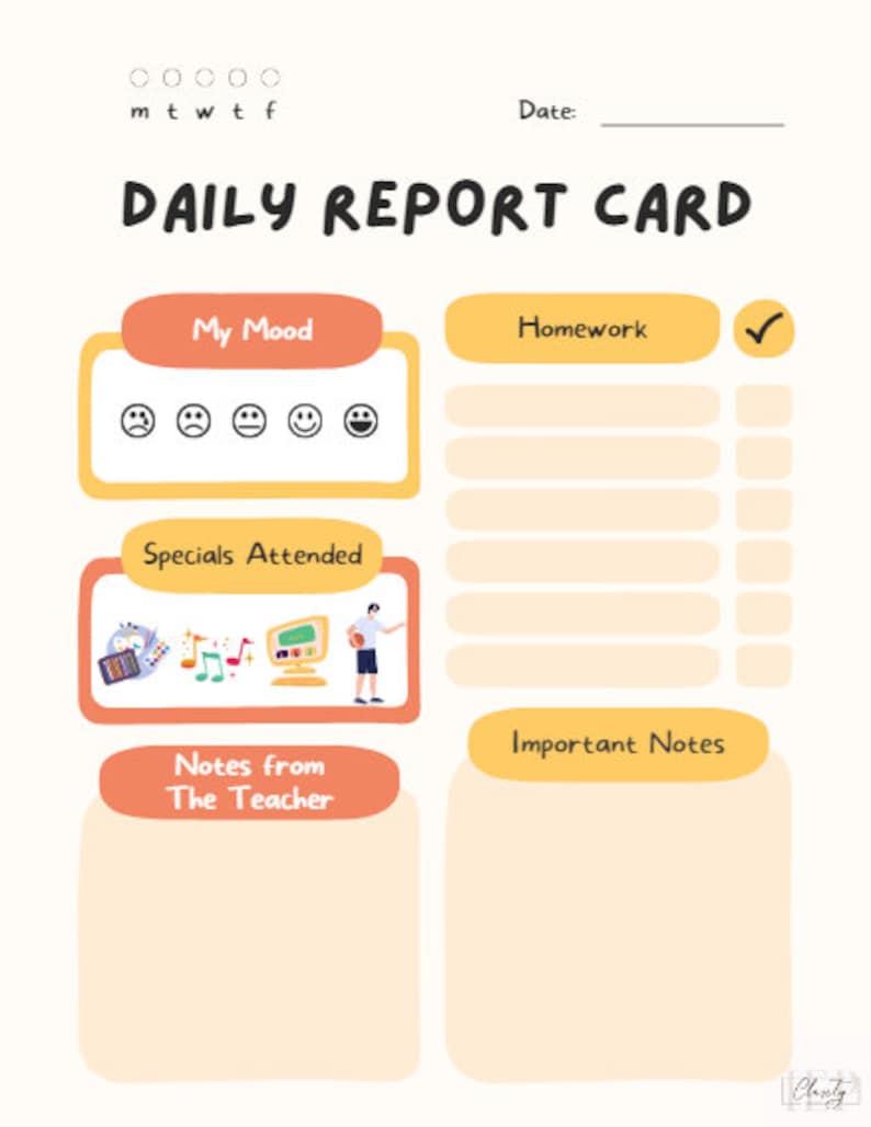 Daily Report Card and Homework Sheet - Etsy