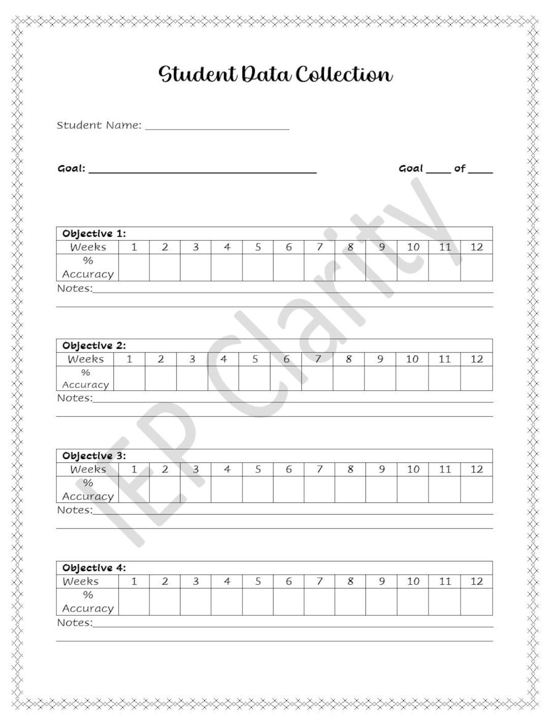 Student Data Collection Sheet - Etsy