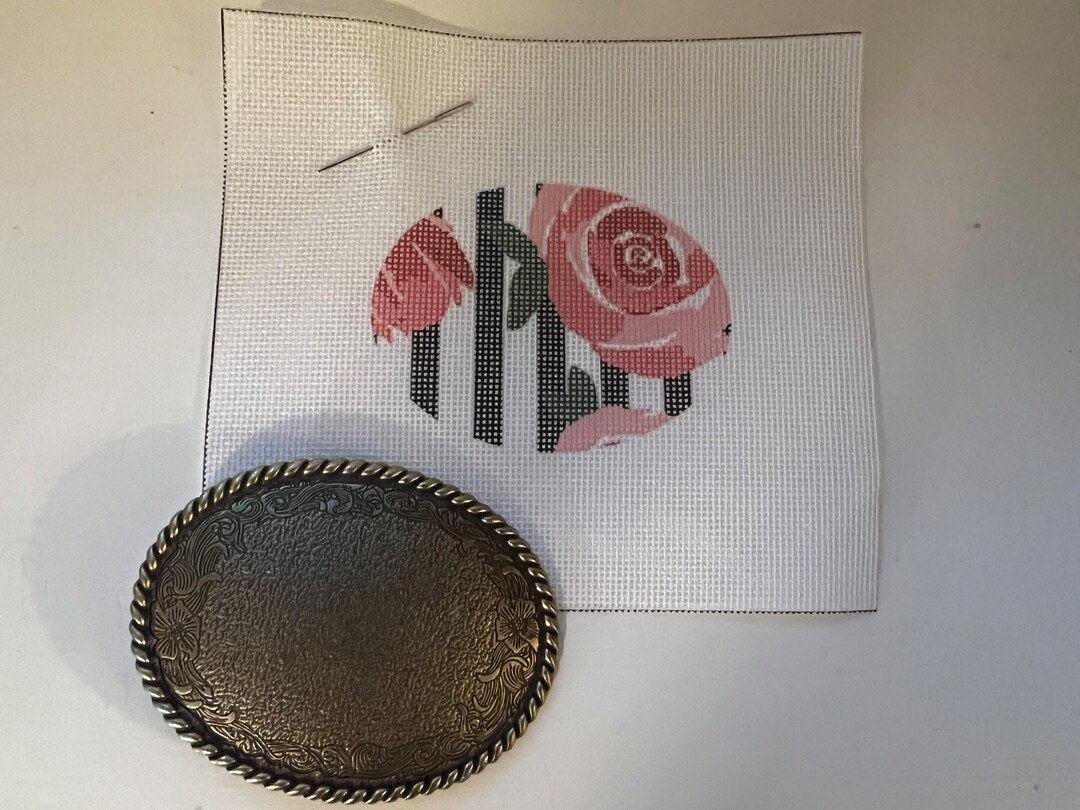 Striped Rose Needlepoint Canvas and Belt Buckle - Etsy