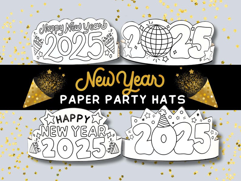 2025 New Year's Paper Hat | Happy New Year | Paper Crown Coloring | New ...