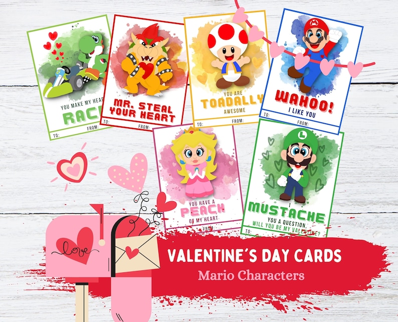 Mario Valentine's Day Cards: Classroom Valentines (PDF) - Etsy
