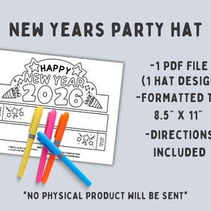 2026 New Year Paper Hat: Kids Coloring Activity (PDF) - Etsy