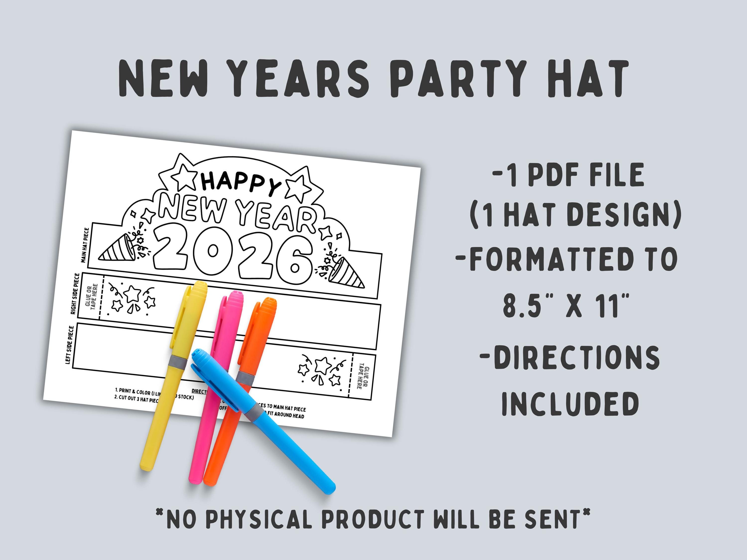 2026 New Year Paper Hat: Kids Coloring Activity (PDF) - Etsy