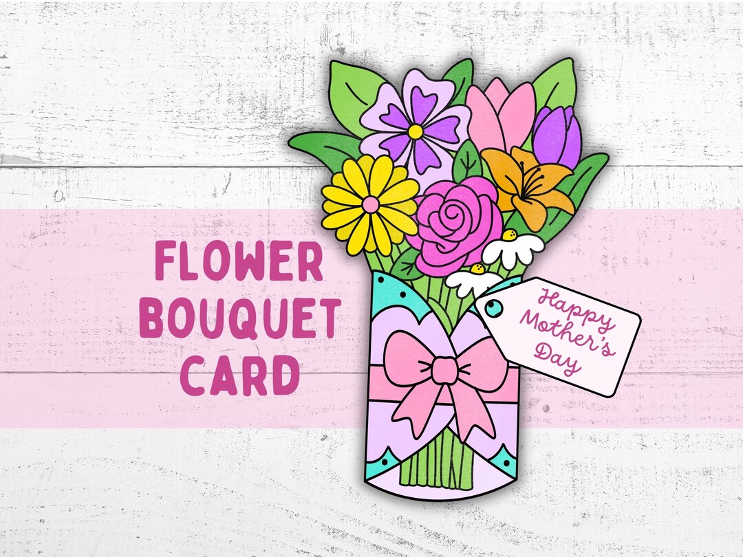 Printable Flower Bouquet Card: Mother's Day Coloring Activity (PDF) - Etsy