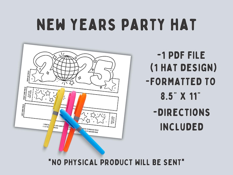 New Year's 2025 Coloring Activity | Happy New Year Hat | New Year's ...