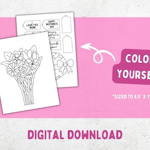 Printable Flower Bouquet Card: Mother's Day Coloring Activity (PDF) - Etsy