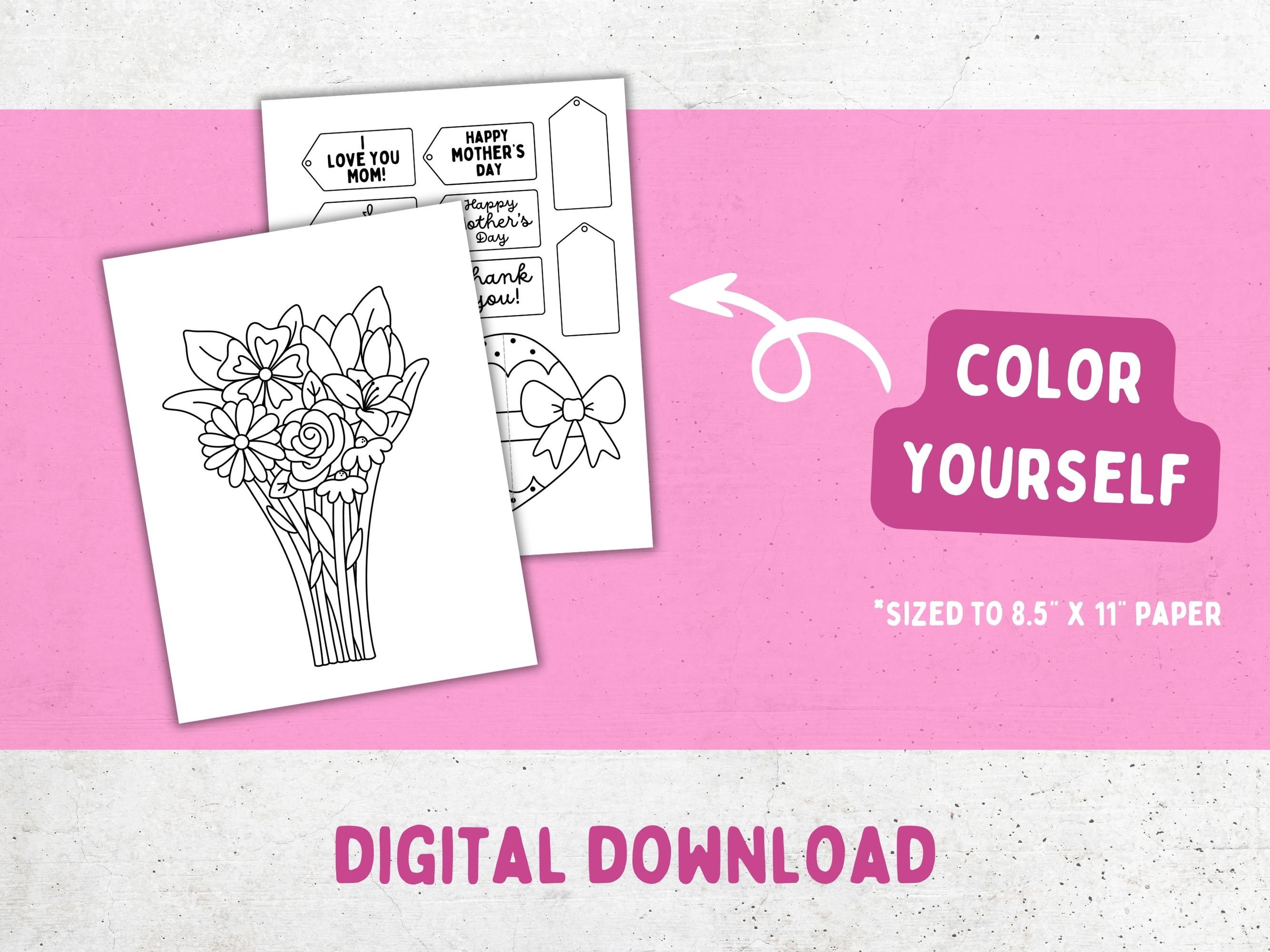 Printable Flower Bouquet Card: Mother's Day Coloring Activity (PDF) - Etsy