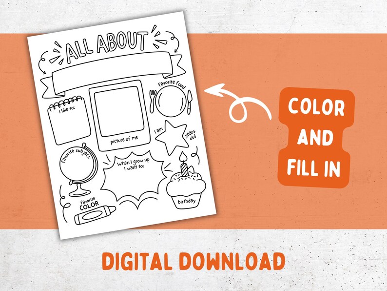 All About Me Worksheet: Classroom Coloring Activity (PDF Download) - Etsy