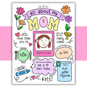 All About My Mom Worksheet: Mother's Day Activity (PDF) - Etsy