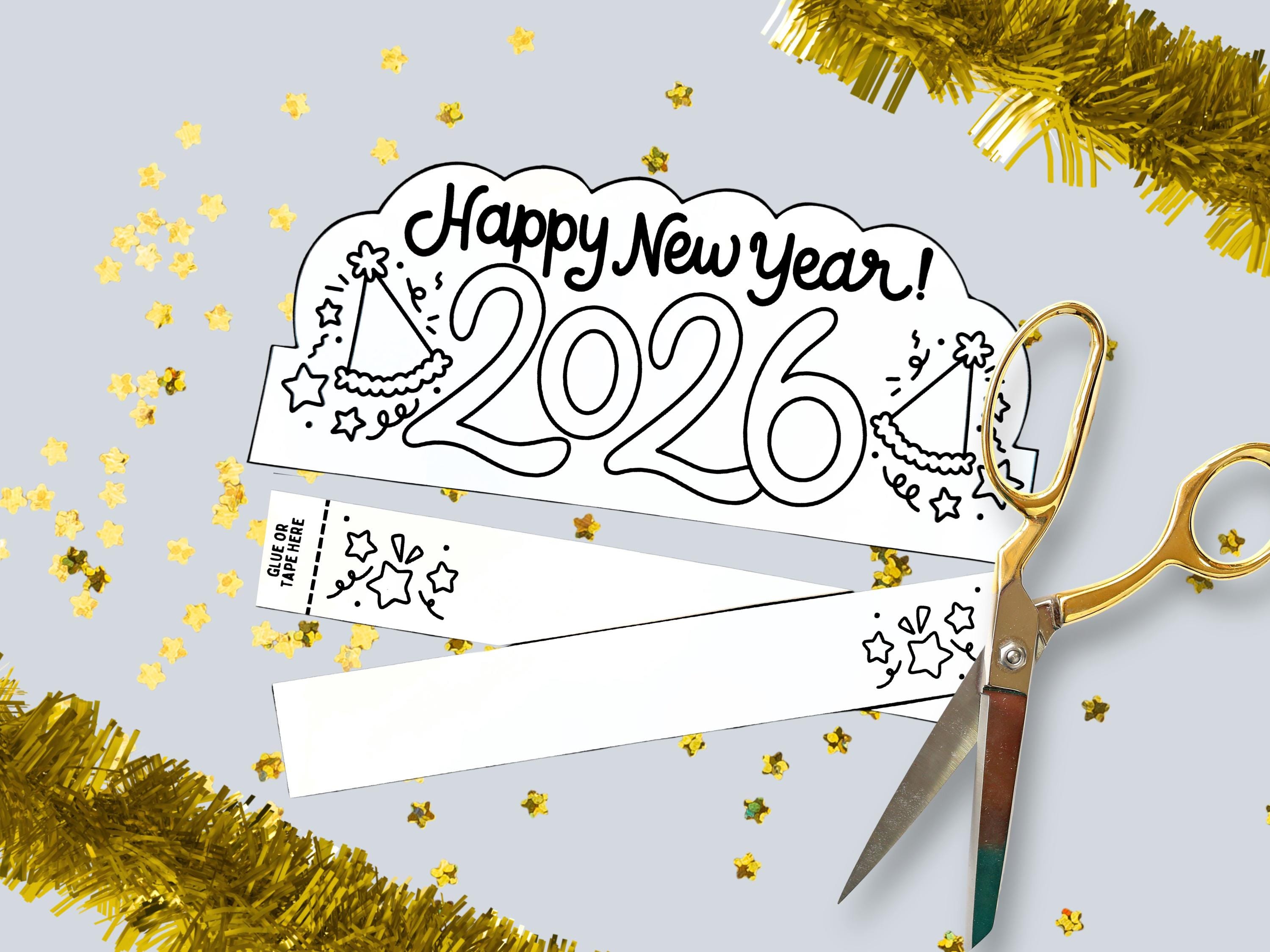 2026 New Year's Paper Crown: Coloring Activity (PDF) - Etsy