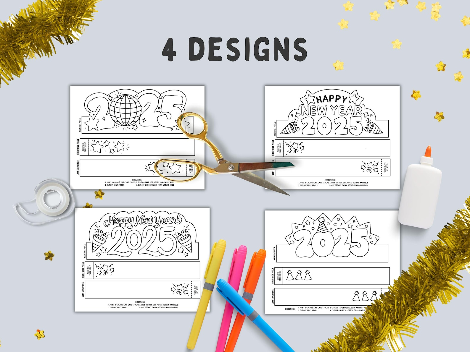 2025 New Year's Paper Hat | Happy New Year | Paper Crown Coloring | New ...