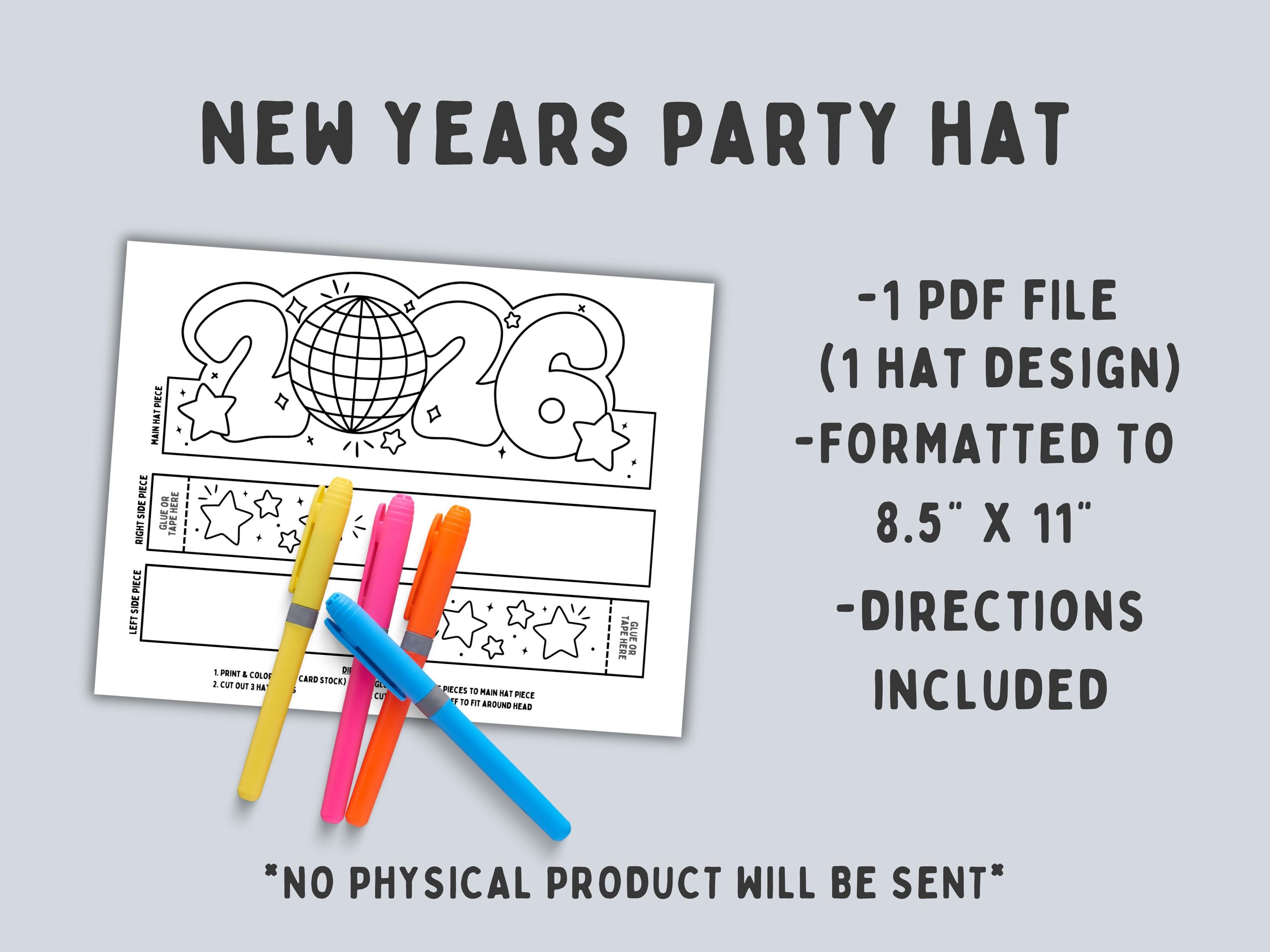 2026 New Year's Coloring Hat: Kids' Party Craft (PDF) - Etsy