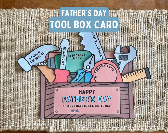 Father's Day Toolbox Craft, Printable Coloring Tool Box Gift for Dad ...