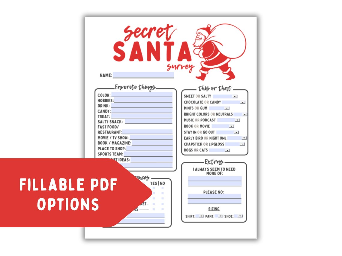 Secret Santa Survey | Secret Santa Questionnaire | Secret Gift Exchange ...