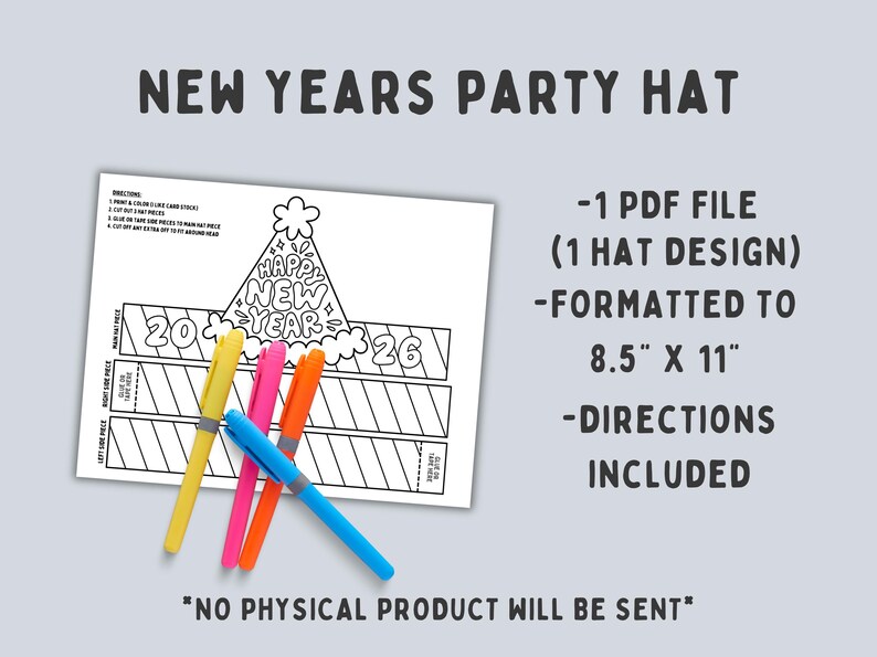 New Year Paper Hat 2026 : Kids Coloring Activity (PDF) - Etsy