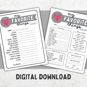 Favorite Things Survey: Employee, Family, or Friends Questionnaire ...