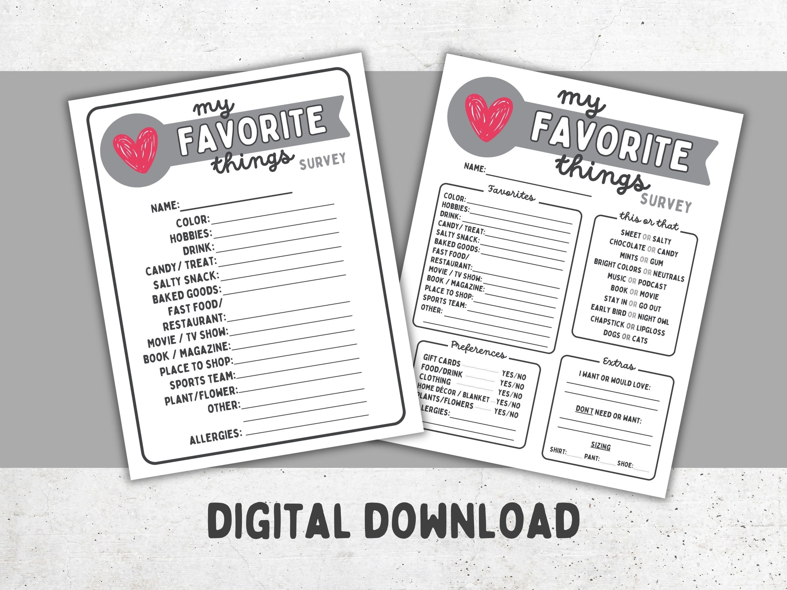 My Favorite Things Survey Questionnaire Employee Favorites All About Me ...