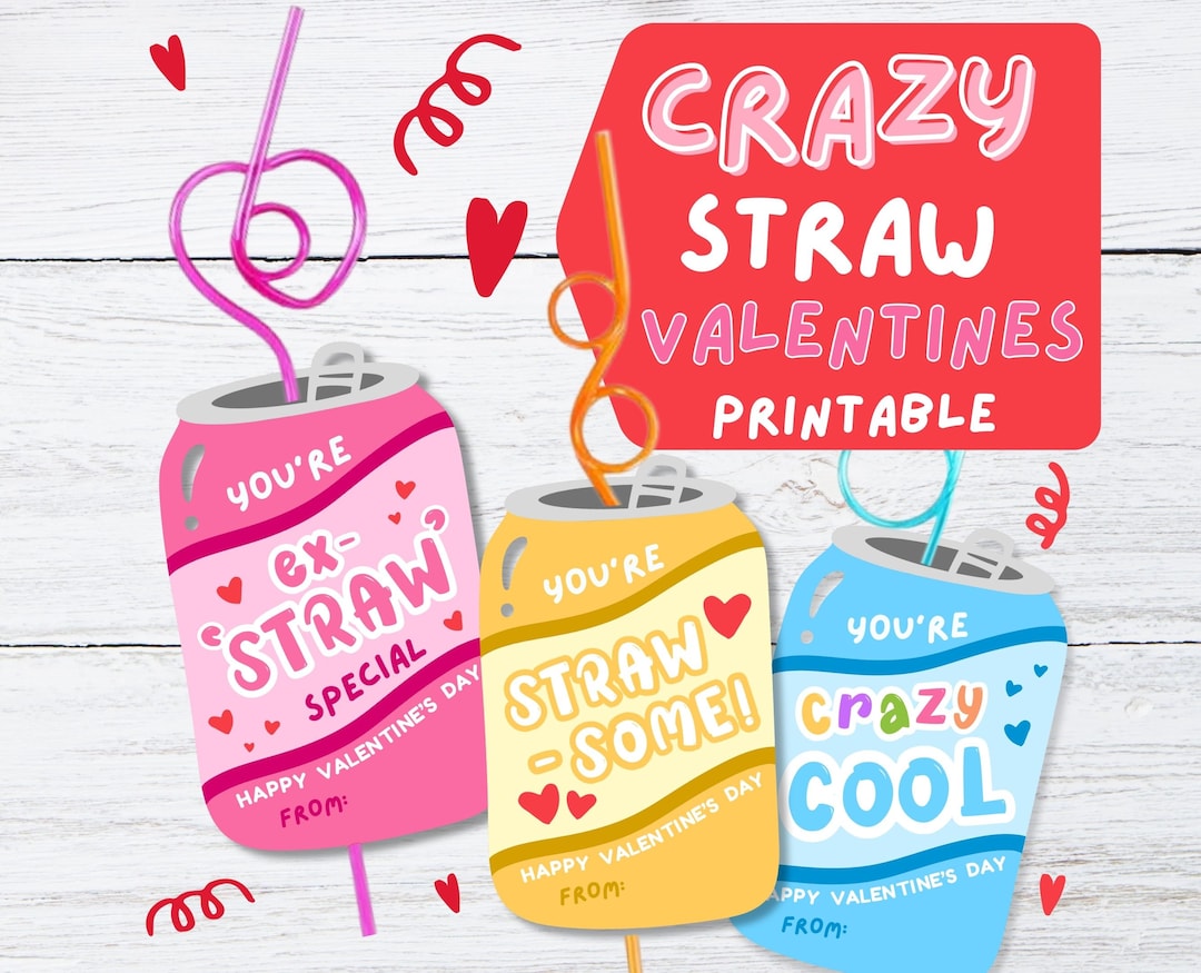 Crazy Straw Valentines: Printable Kids Cards (PDF) - Etsy