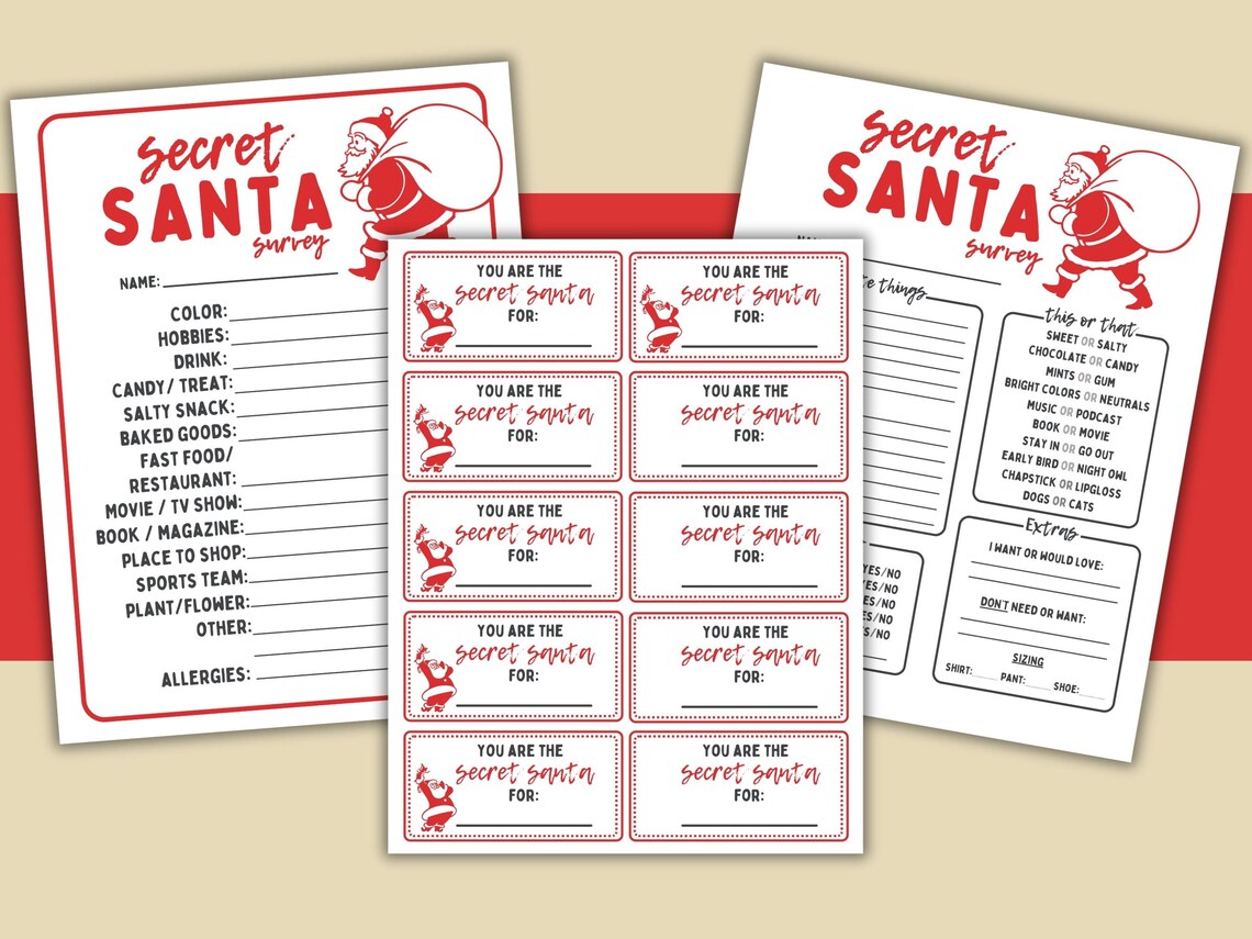 Secret Santa Survey Secret Santa Questionnaire Secret Gift Exchange ...