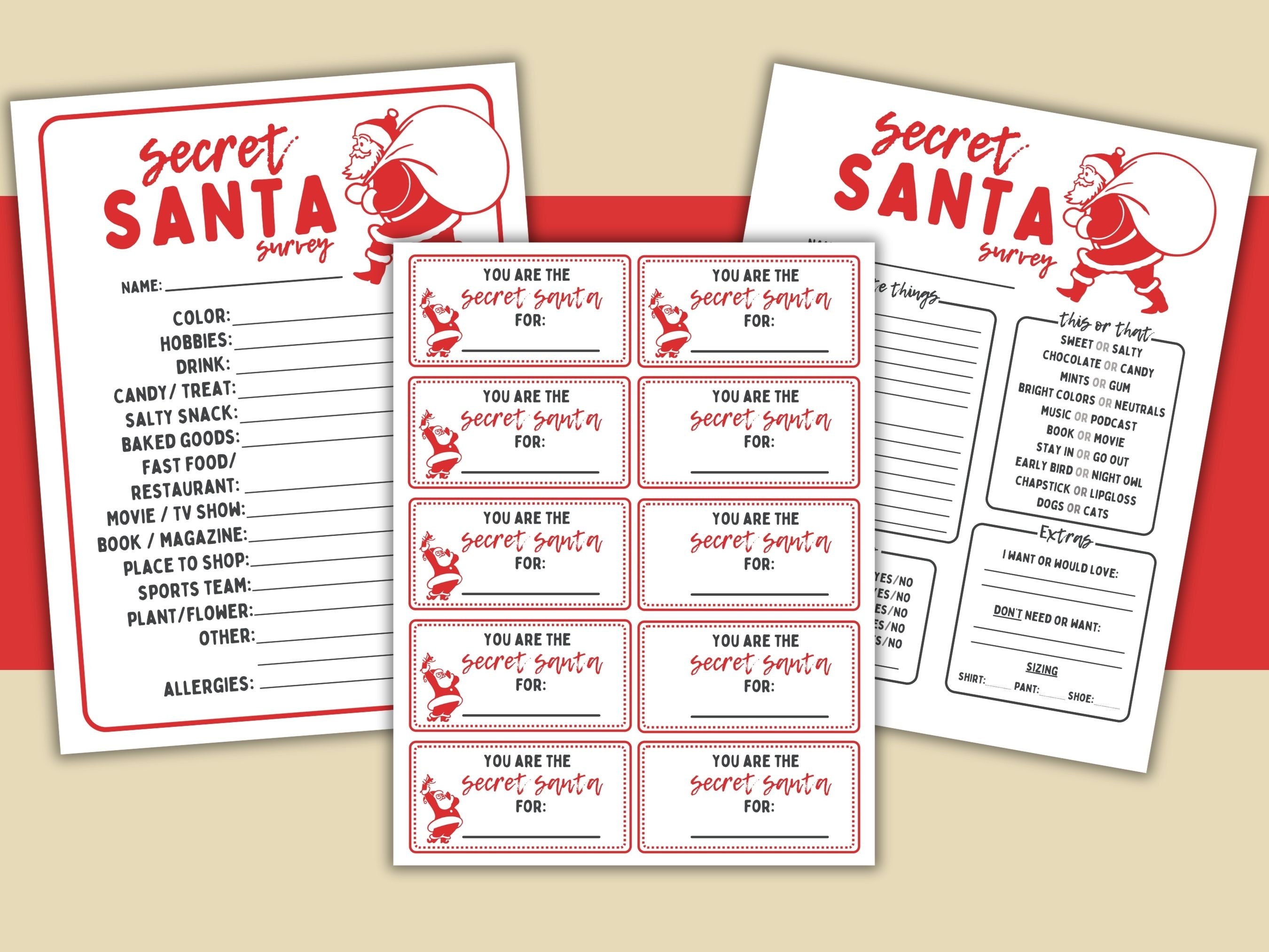 Secret Santa Survey Secret Santa Questionnaire Secret Gift Exchange ...