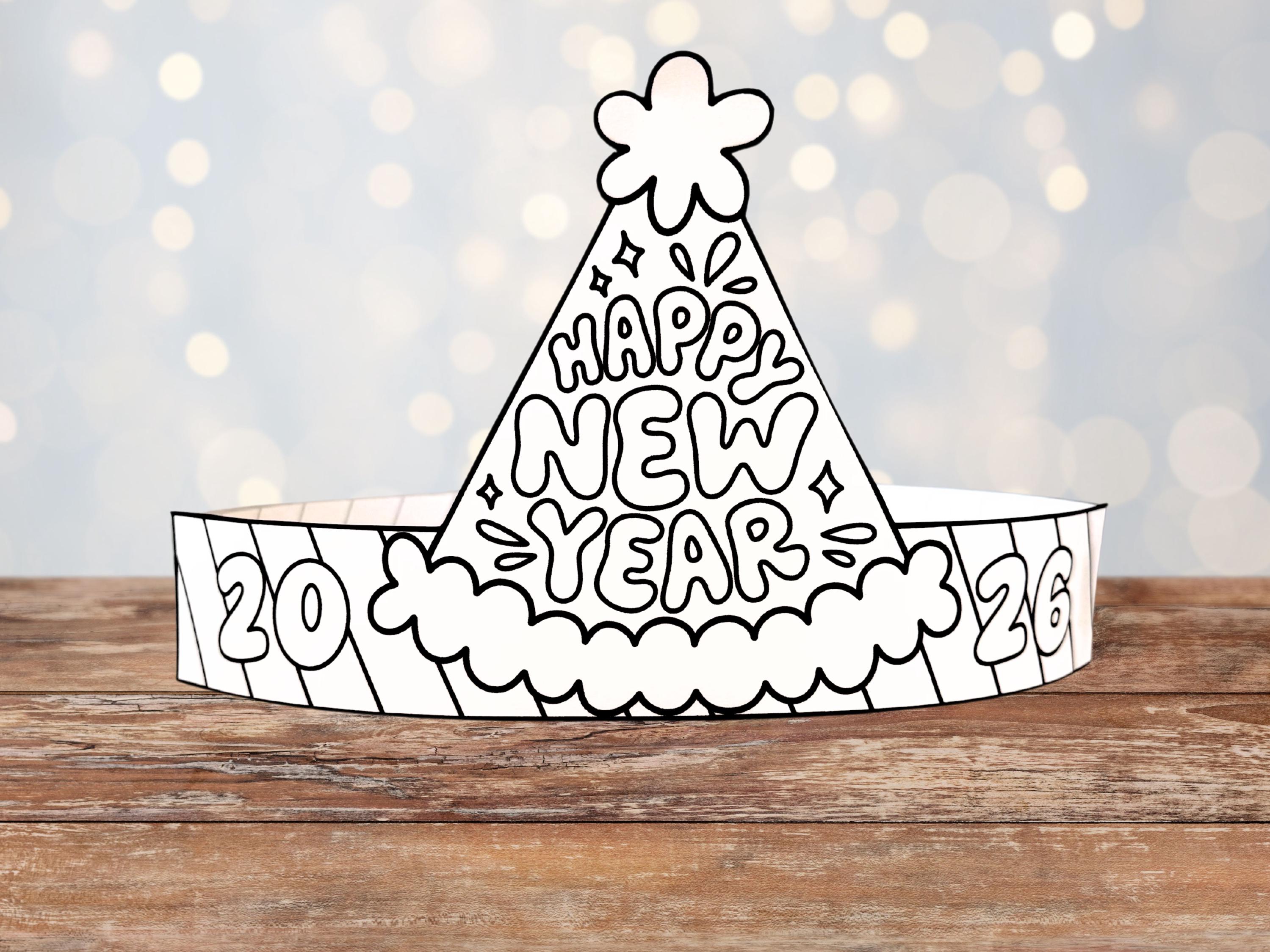 New Year Paper Hat 2026 : Kids Coloring Activity (PDF) - Etsy