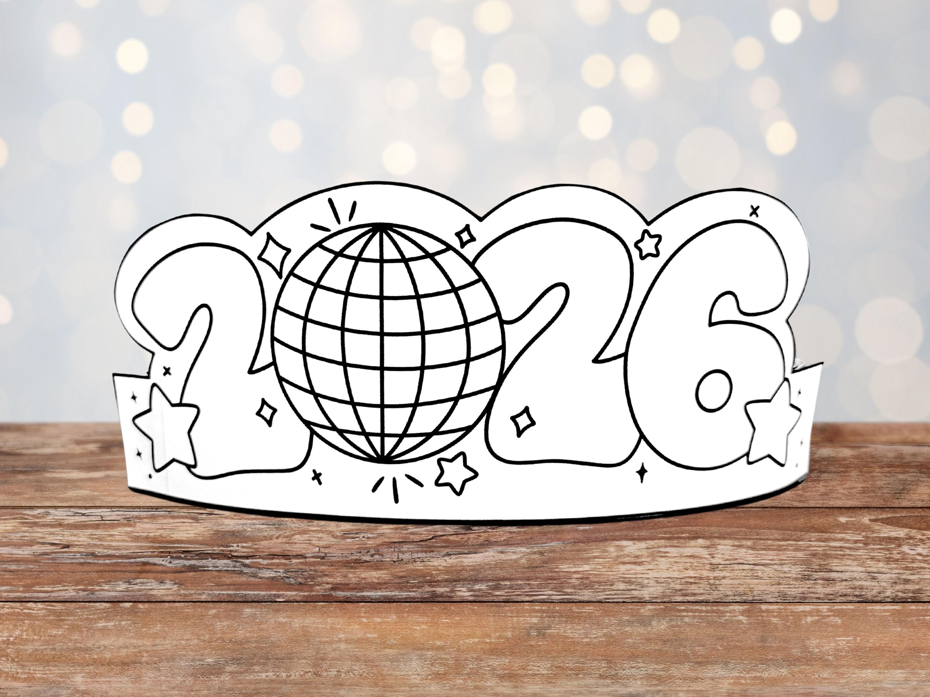 2026 New Year's Coloring Hat: Kids' Party Craft (PDF) - Etsy