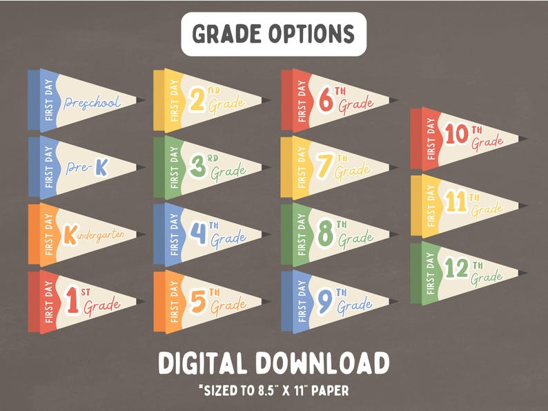 School Pennants Grade Pennant Printable School Flag First Day of School ...