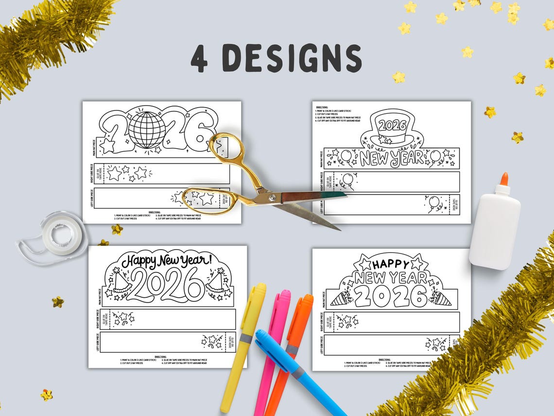 2026 New Year's Paper Crown Coloring Activity - Etsy