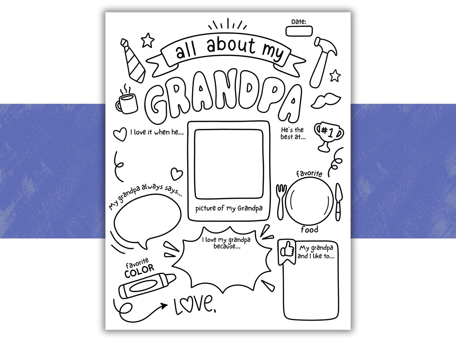 Father's Day Card: All About My Dad Worksheet & Coloring Page (PDF ...
