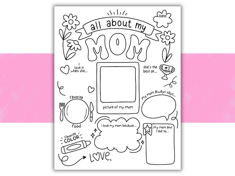 All About My Mom Worksheet Mother's Day Coloring Page Mother's Day Gift ...