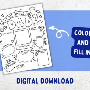 Father's Day Card: All About My Dad Worksheet & Coloring Page (PDF ...