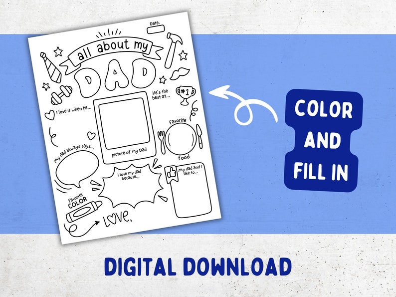 Father's Day Card: All About My Dad Worksheet & Coloring Page (PDF ...