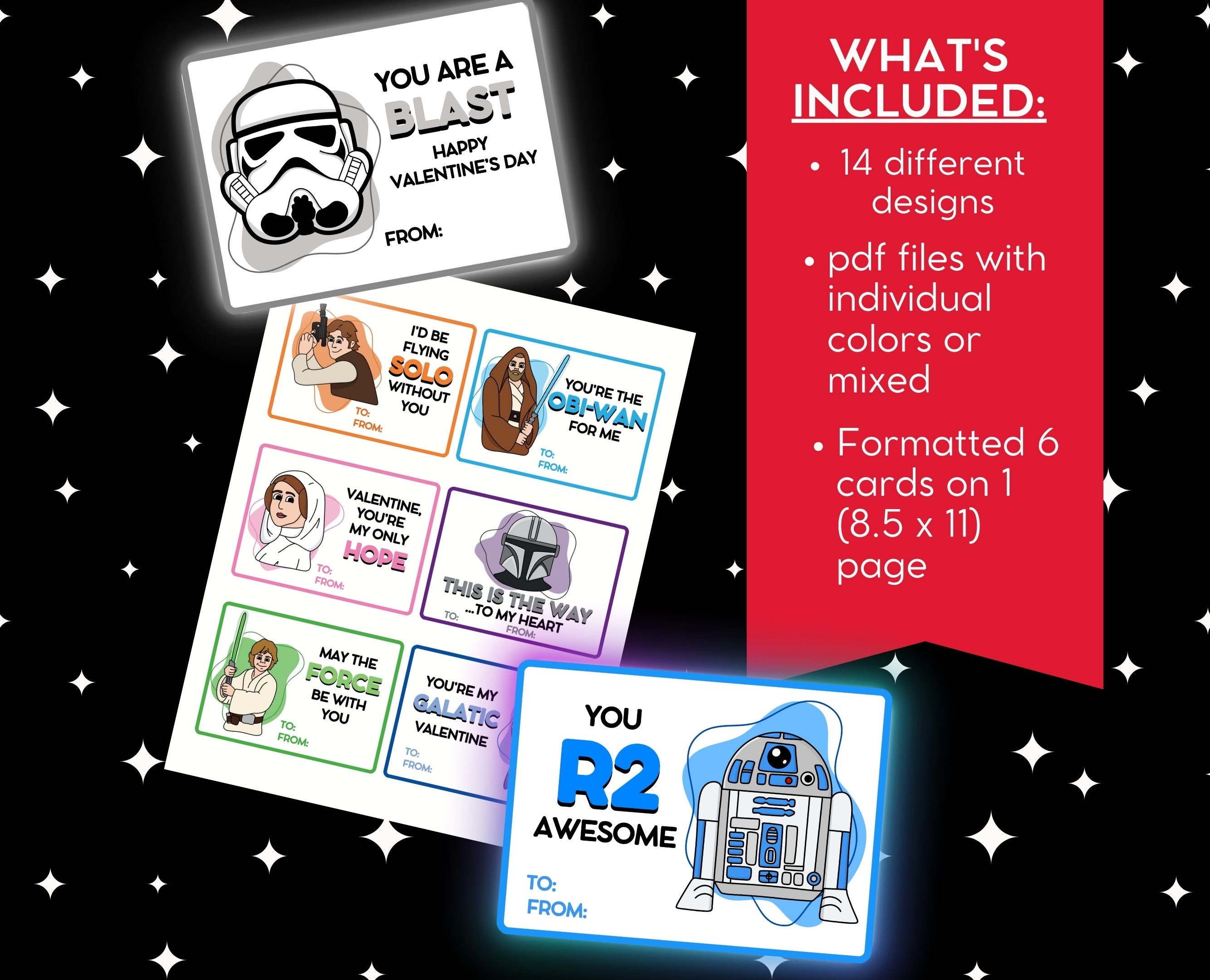 Star Wars Valentine's Day Cards Kids Printable Valentines Classroom ...