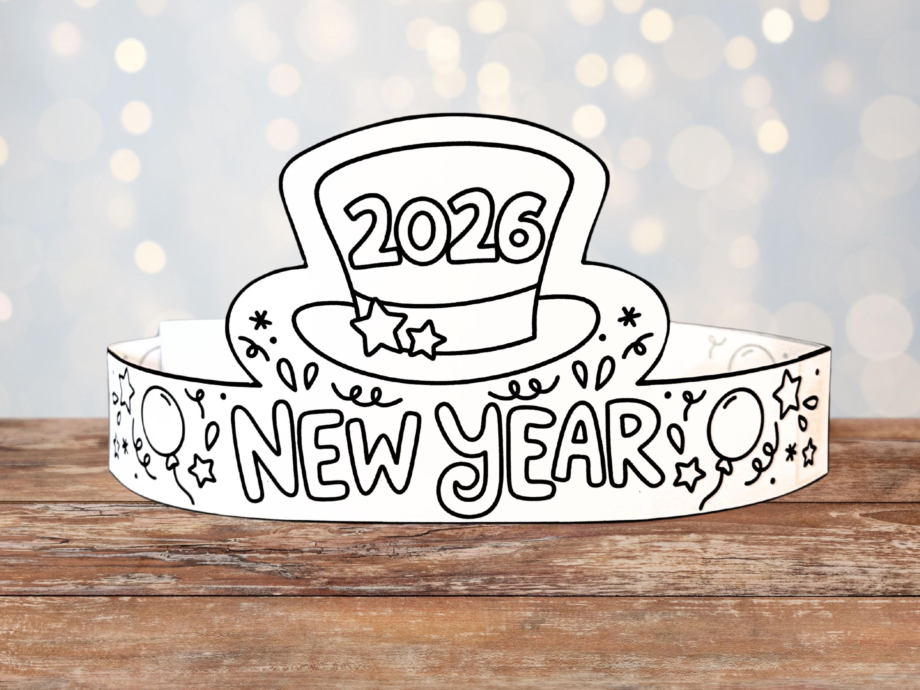 2026 New Year's Paper Crown: Kids Coloring Activity (PDF) - Etsy