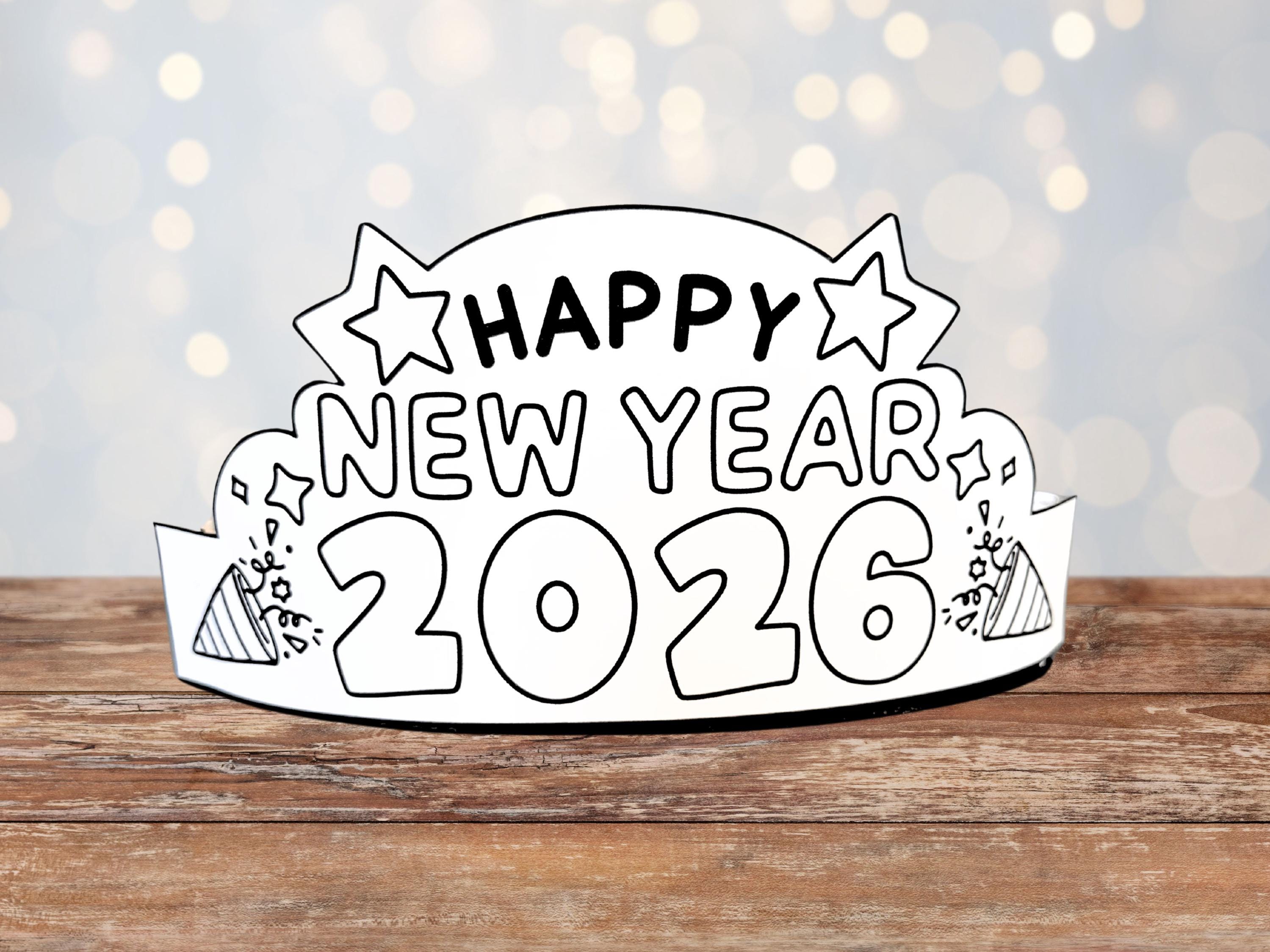 2026 New Year Paper Hat: Kids Coloring Activity (PDF) - Etsy