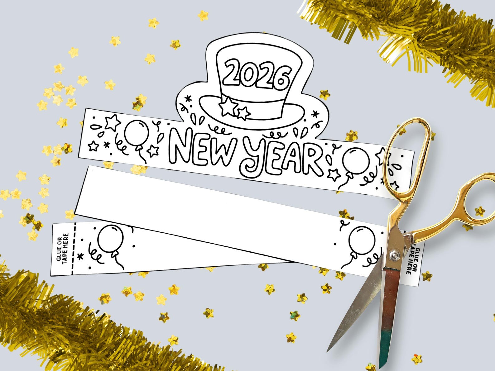 2026 New Year's Paper Crown: Kids Coloring Activity (PDF) - Etsy