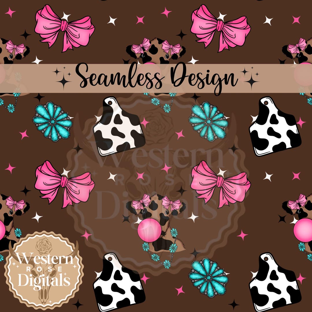 Western Cowgirl Seamless Pattern: Cowprint Digital Paper (digital ...