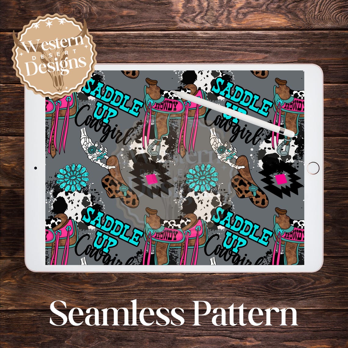 Cowgirl Western Seamless Pattern: Vibrant Digital Design (PNG File) - Etsy