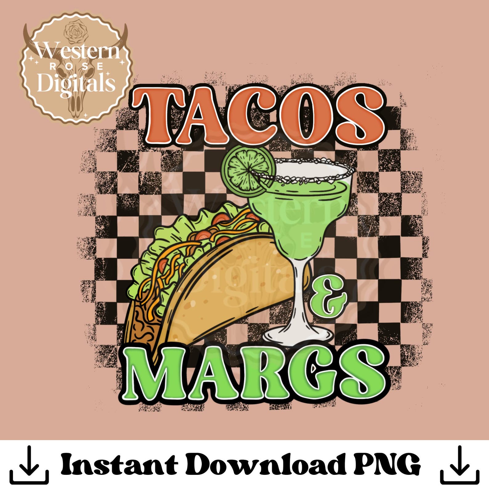 Tacos and Margs PNG: Checkered Sublimation Design (digital Download) - Etsy
