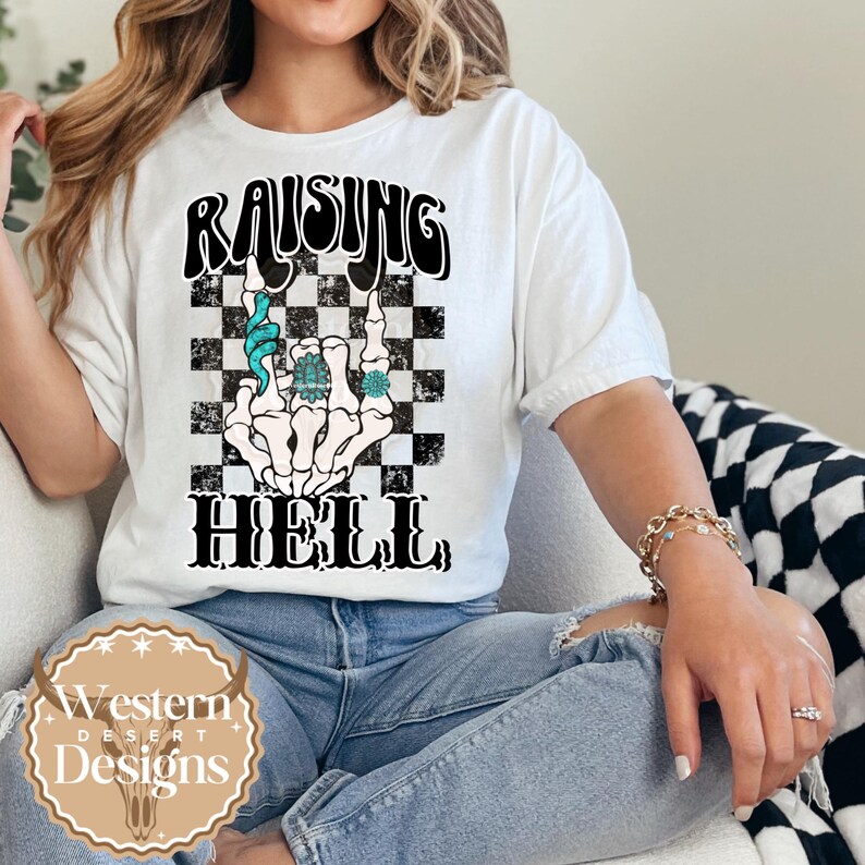 Raising Hell Skeleton Hand PNG: Turquoise Western Design (digital ...