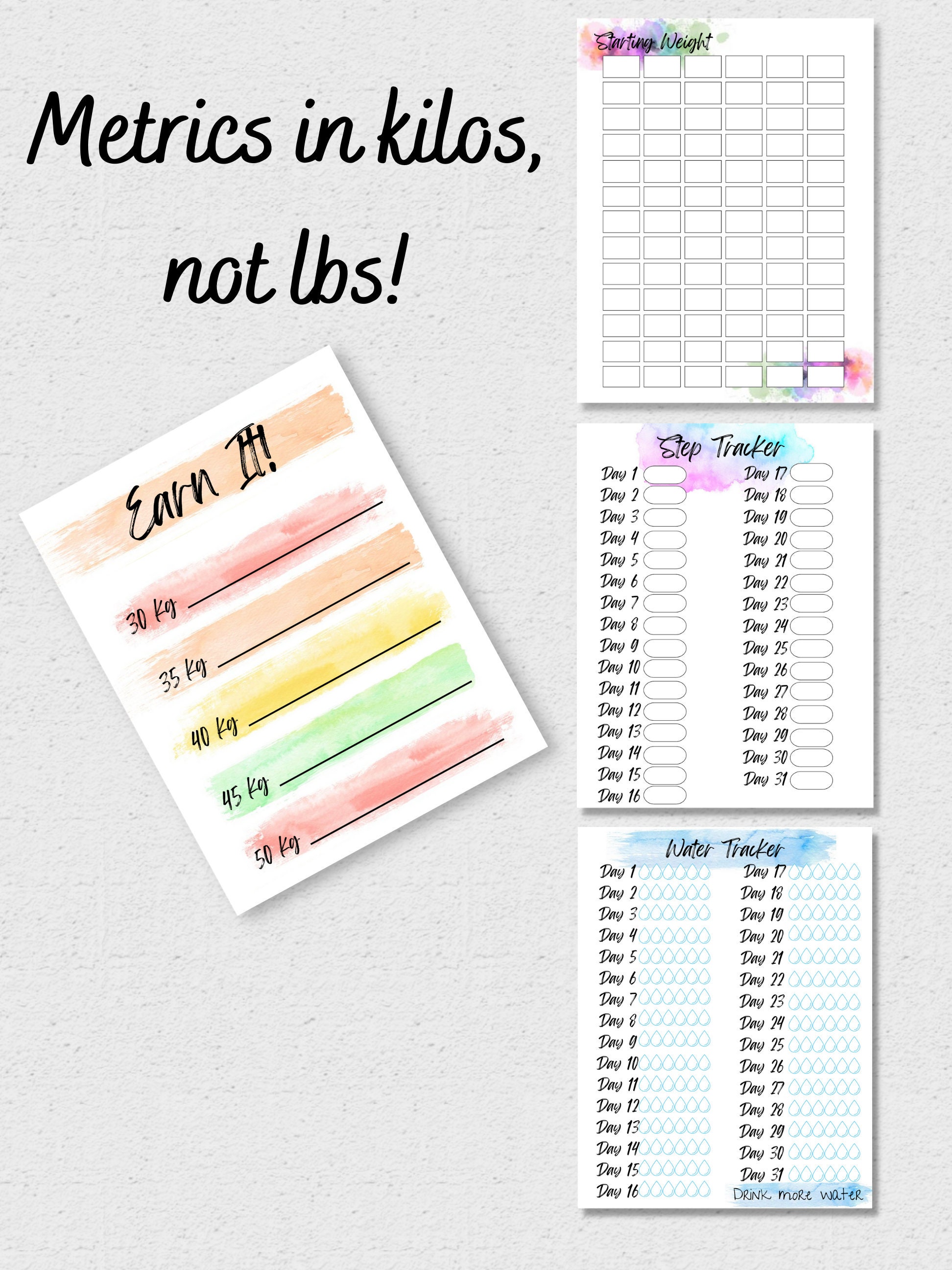 Weight Loss Tracker IN KILOS | Rainbow Watercolor Weightloss Journal - Etsy