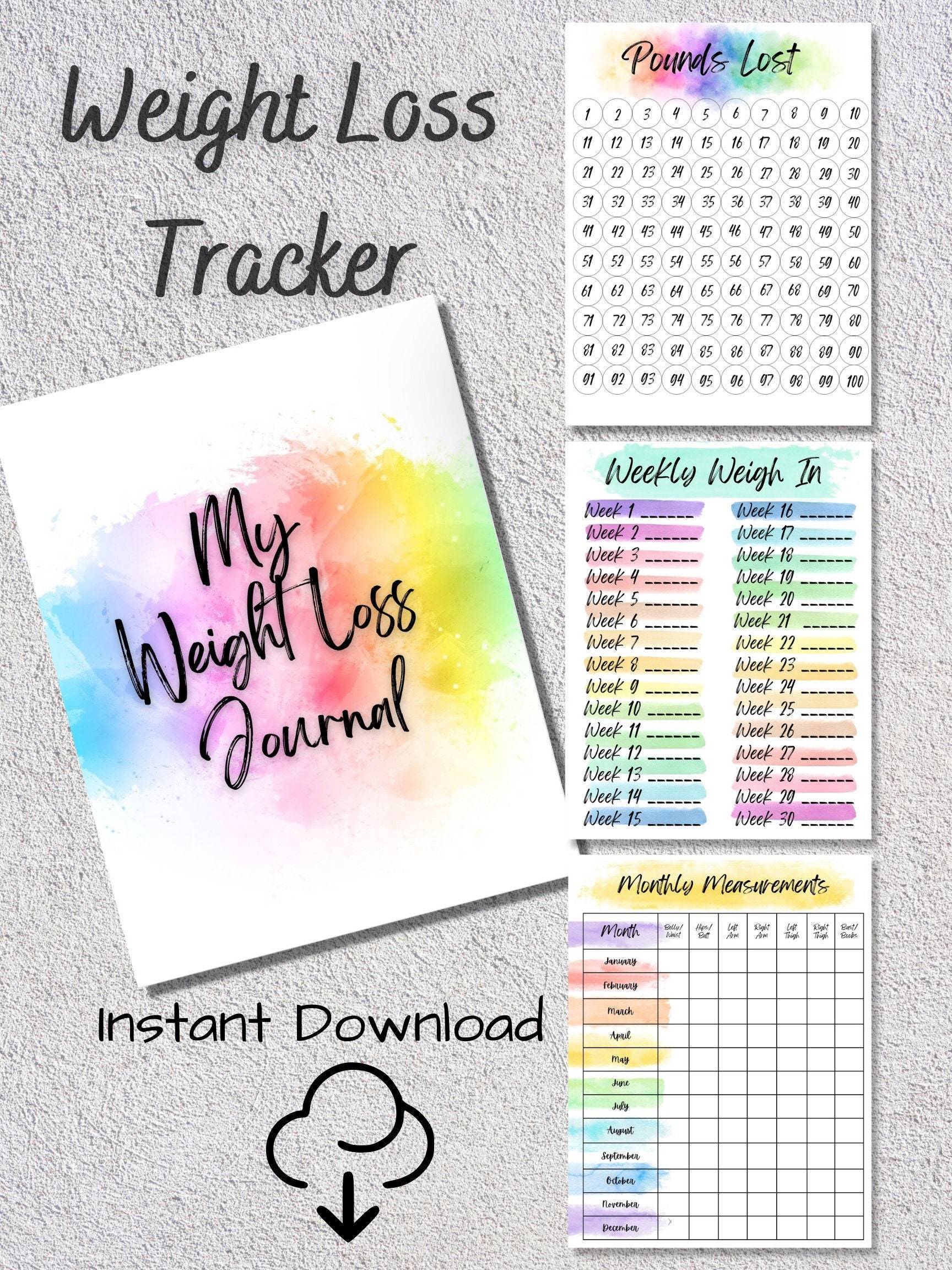 Printable Rainbow Watercolor Weight-loss Journal Weight Loss Tracker - Etsy