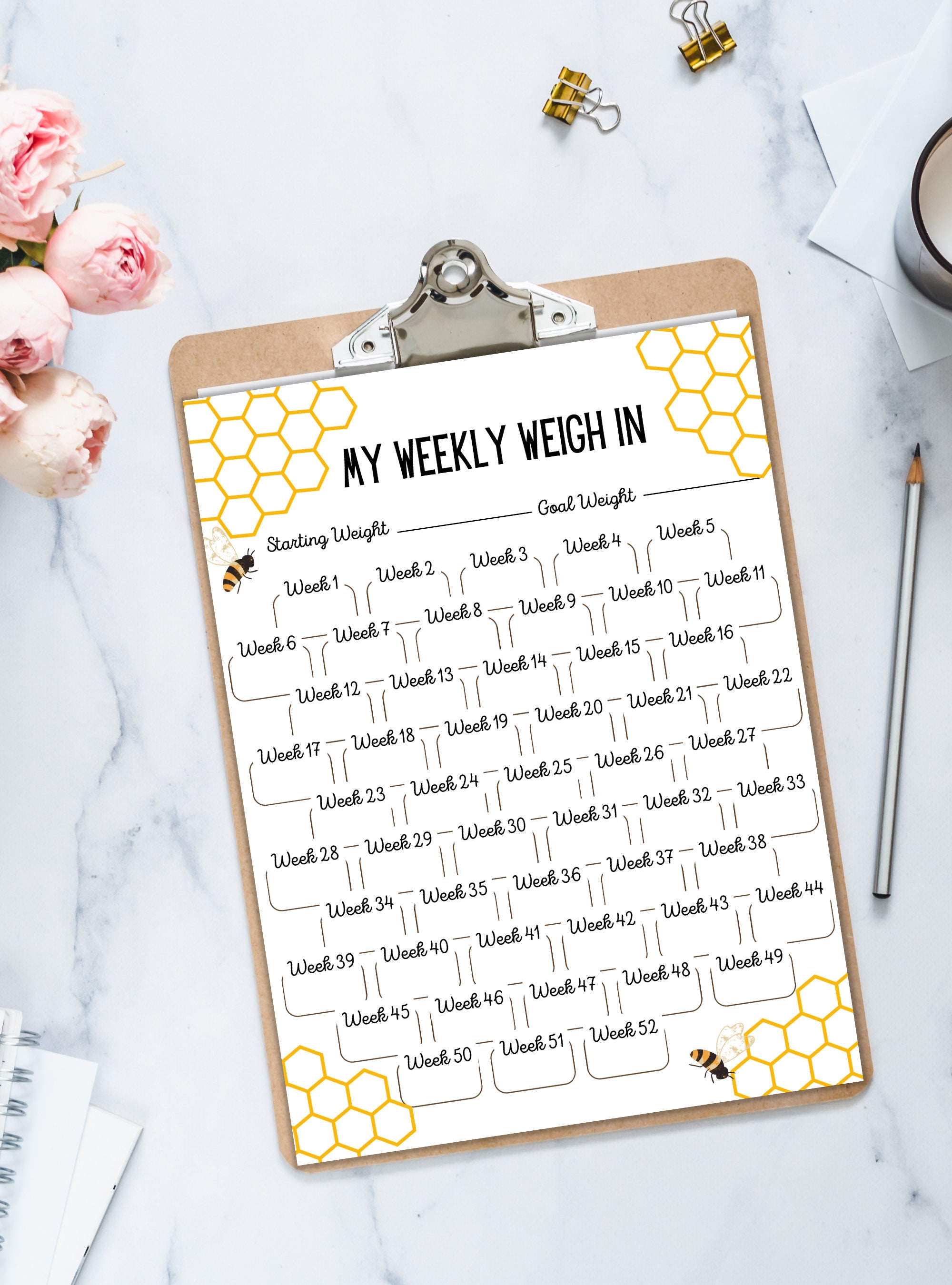 Weekly Weigh in Weight Loss Tracker | Yearly Weigh in | Weight Loss ...